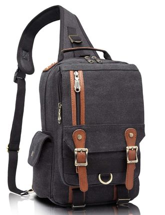 KAUKKO Segeltuch Jahrgang Brusttasche M&auml;nner Frauen Reise Wandern Schultertasche, Schwarz