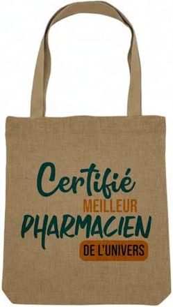 Fabulous Sac Shopping Tote Bag Aspect Lin - Certifi&eacute; meilleur Pharmacien de lunivers Docteur Pharmacie Medicament - Sac de Courses Toile Epaisse 360g Beige Nat