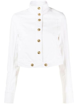 Versace Jeans Couture Cropped-Jacke mit Logo-Patch - Weiß