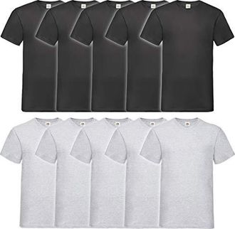 Fruit Of The Loom Lot de 10 t-shirts col V pour homme, Multicolore (noir/gris)., L