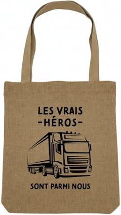 Fabulous Sac Shopping Tote Bag Aspect Lin - Les Vrais H&eacute;ros - Camionneur M&eacute;tier Camion Sac de Courses Toile Epaisse 360g Beige Naturel Cabas Port&eacute; Epaule Solid
