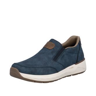 Rieker Slip-On Sneaker RIEKER, Herren, Gr. 40, dunkelblau, braun, Lederimitat, unifarben mit Farbeinsatz, Schuhe, Slipper, Schlupfschuh, Freizeitsneaker, Hal