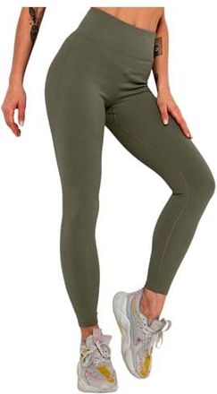 Generic Legging de fitness côtelé pour femme, sans couture, taille haute, convient pour la gym, le yoga, la course à pied, vert, S