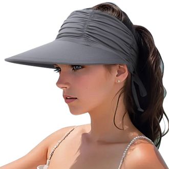 Dreshow Damen Visor Sonnenhut Breite Krempe Hut Einstellbar Faltbarer Pferdeschwanz Strandhut Sommer UV Schutz Au&szlig;en Hut UPF 50+