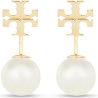 Tory Burch Femme, Accessoires, Jaune, Taille: ONE Size Pearl Front-Back Earring