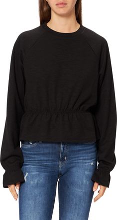 NA-KD Damen Flounce Detail Jersey Top Bluse, Schwarz, XL