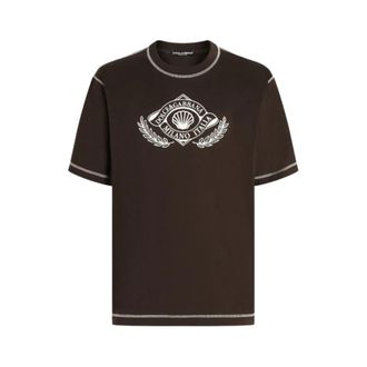 Dolce & Gabbana Braunes Logo-Stempel T-Shirt - - Tops - Herren - Braun - XL
