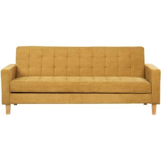 Beliani Schlafsofa 3-Sitzer VEHKOO Stoff Senfgelb