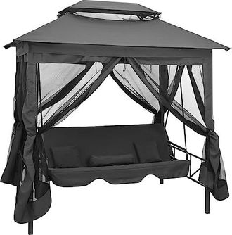 vidaXL Balancelle Convertible &agrave; Toit Anthracite 220x160x240 cm Acier Balan&ccedil;oire