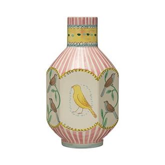 Creative Co-op Creative Co-Op Keramik bemalte Vogel-Designs, mehrfarbige Vase, Mehrfarbig
