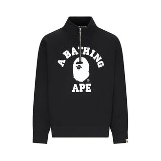 A Bathing Ape College Half Zip Relaxed Fit Crewneck Sweatshirt - - Sweatshirts & Hoodies - Herren - Schwarzk - 2XL
