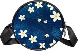 Generic Sac &agrave; bandouli&egrave;re rond pour femme, motif feuilles dart, petit sac &agrave; dos &agrave; bandouli&egrave;re avec fermeture &eacute;clair, bretelles r&eacute;glables, sac &agrave; main rond d&eacute;co