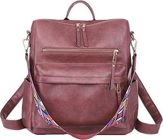 Generic Sac &agrave; dos tendance en cuir pour femme, grand sac &agrave; dos de designer pour voyage, sac &agrave; bandouli&egrave;re en toile pour filles, Rouge, taille unique
