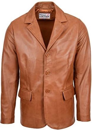 House Of Leather David Blazer en cuir v&eacute;ritable &agrave; trois boutons pour homme, peau, S