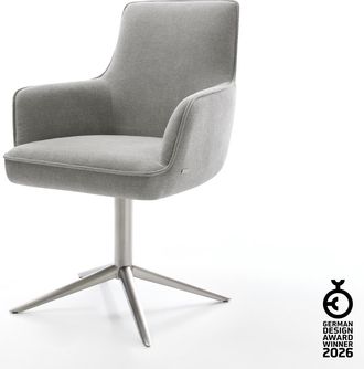 DELIFE Drehstuhl Heira-Flex mit Armlehnen Strukturstoff Soft Grau Fu&szlig;kreuz Edelstahl 360&deg; drehbar Wippfunktion Taschenfederkern, Esszimmerst&uuml;hle