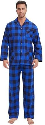 Global Homme Pyjama Flanelle Ensembles de Pyjama Homme Coton Vêtements de Nuit Haut Deux Pièces Chaud Pyjama Sets Boutonnés à Manches Longues Loungewear Carr