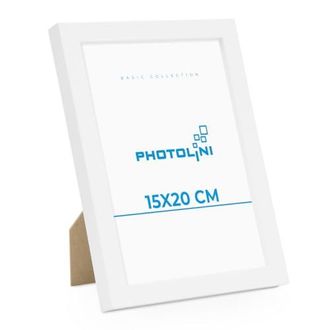 Photolini Cadre 15 x 20 bois MDF blanc, cadres photo pour posters et affiches, verre acrylique incassable, d&eacute;coration murale &agrave; suspendre & &agrave; poser