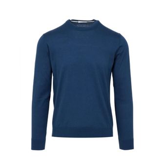 Paolo Pecora Blauer Seiden Baumwoll Pullover Gerippter Kragen - - Knitwear - Herren - Blau - 2XL