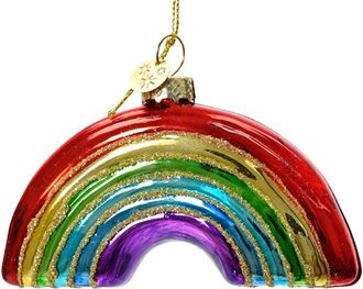 Kaemingk Christbaumschmuck Glas 7cm Regenbogen mit Glitzer Weihnachtskugeln Glücksbringer bunt