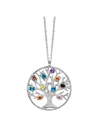 Julie Julsen Anh&auml;nger mit Kette 925 Silber rhodiniert Lebensbaum Zirkonia bunt