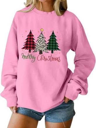 Generic Chandail en molleton imprimé sapin de Noël pour femme, pull de Noël fantaisie amusant et mignon 2025 pour les vacances festives et confortables, col r