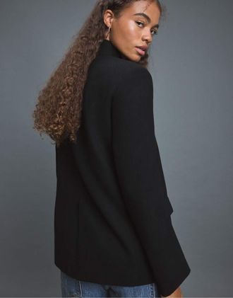 Stradivarius blazer asym&eacute;trique en m&eacute;lange de laine noir