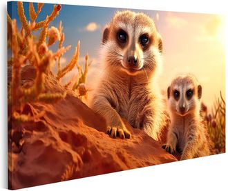 Islandburner Bild auf Leinwand Erdm&auml;nnchen in der Abendsonne auf dem roten Sandblock der W&uuml;ste Bilder Wandbilder Poster