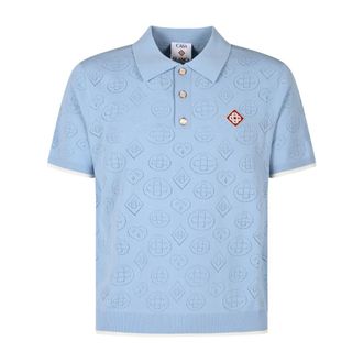 Casablanca Polo Manches Courtes Pointelle Monogram - Homme - Tops - Bleu - Taille: L