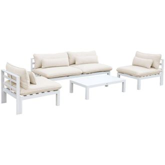 Sweeek Salon de jardin 5 places en aluminium - assises profondes - Rieti - Naturel
