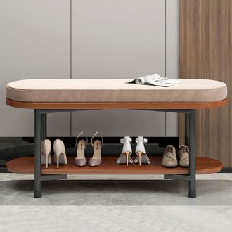 Generic 2-stöckige Schuhregalbank Mit Kissen - Gepolsterte Schuhbank for Den Eingangsbereich, Nordischer Minimalistischer Schuhaufbewahrungshocker Mit Metallr