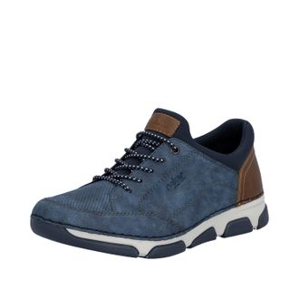 Rieker Slip-On Sneaker RIEKER, Herren, Gr. 40, navy, cognac, Lederimitat, Textil, unifarben mit Farbeinsatz, Schuhe, Slipper, Schlupfschuh, Halbschuh, Freize