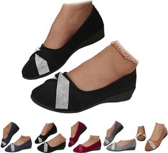 Generic Chaussures compens&eacute;es l&eacute;g&egrave;res et tendance avec strass - Soutien de la vo&ucirc;te plantaire - Chaussures orthop&eacute;diques scintillantes pour femme, Noir, 40.5 