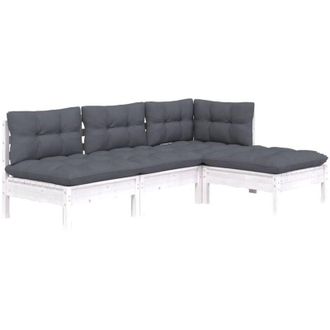 vidaXL Vidaxl - Salon de jardin 4 pcs avec coussins blanc bois de pin