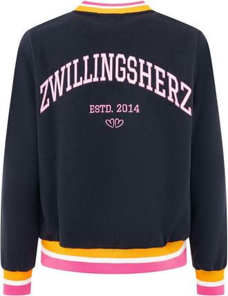 Zwillingsherz Sweatjacke Zwillingsherz durchgehender Zipper, Logo auf der Schulter, gestreifte B&uuml;ndchen