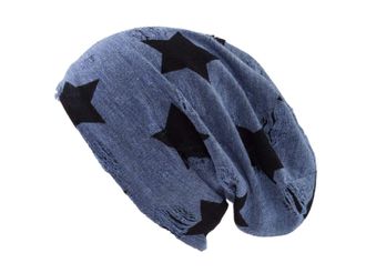 shenky XXL | Long Beanie | gro&szlig;e K&ouml;pfe | leichte Sommerm&uuml;tze | extralange Haube | f&uuml;r Damen & M&auml;nner | Unisex | d&uuml;nn | Long Slouch Beanie | Blau Distressed S