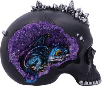 Nemesis Now Höhle Kleiner Drache versteckt Sich in einem Kristallschädel, Polyresin, Schwarz, 16,5 cm