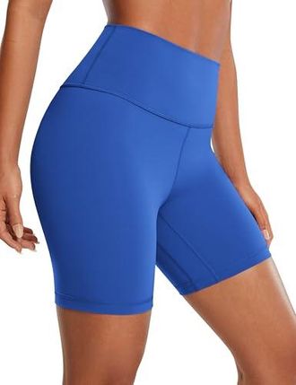 CRZ YOGA Femmes Sentiment Nu Yoga Shorts - 15cm Taille Haute Entraînement en Cours Motard Shorts Wave Bleu 42