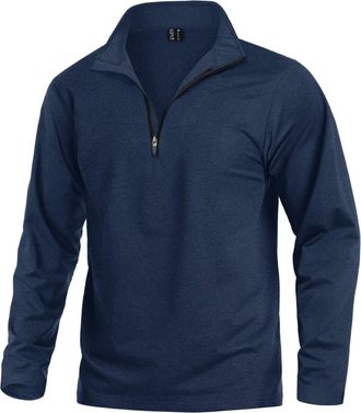 KEFITEVD Fleece Pullover Herren Atmungsaktiv Langarm Trainingsshirt Half Zip Sweatshirt Warm Longsleeve Wandershirt Sport Shirt Herbst Winter M&auml;nner Dunkelblau