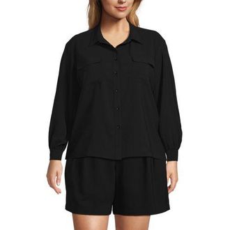 Lands End Utility-Bluse Knitterfrei, Damen, Gr&ouml;&szlig;e:48-50 plus, Schwarz, Polyester, by Lands End