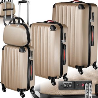 TecTake 4-TLG. Reisekoffer - Kofferset mit abnehmbaren Rollen 360°, Hartschalenkoffer mit TSA Zahlenschloss, Koffer groß, abteilbarer Innenraum, Trolley Handg