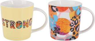 Maxwell & Williams DX1284 Kaffee-Tassen Set 2 tlg 380 ml - Be Fierce - 2x Porzellan, Spruch & Motiv bunt, Geschenkbox