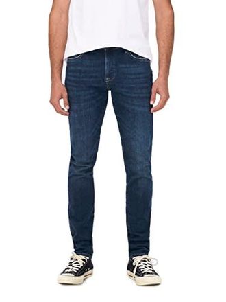 Only & Sons Jean Coupe Slim Onsloom pour Homme, Taille Moyenne, Coupe ajustée, Dark Blue Denim 22026749, 34W / 30L