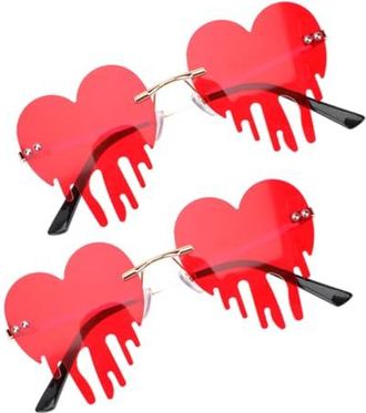 BESPORTBLE Lot de 2 Lunettes de Soleil sans Monture de Coeur Style Années 90 Métal Découpé Doré Lunettes de Soleil Colorées pour Soirées Enterrement de Vie de Je