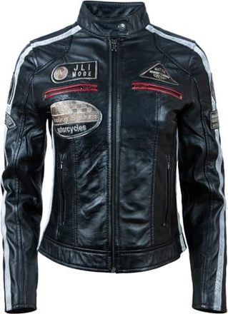 Aviatrix QOOC Veste de motard tendance en cuir v&eacute;ritable pour femme, Noir, XL