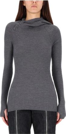 Jean Paul Gaultier Femme, Pulls, Gris, Taille: 38 FR Asymmetric Ribbed Knit Sweat &agrave; capuche