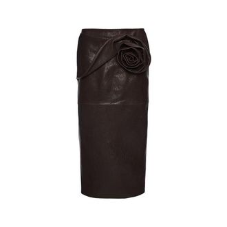 Magda Butrym Jupe midi en cuir noir orn&eacute;e de fleurs torsad&eacute;es &agrave; la main
