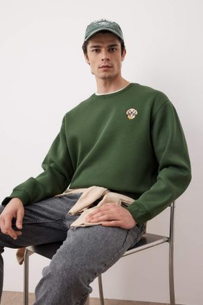 Trendyol MAN Herren Khaki Animal-Print Lang Oversize Sweatshirts
