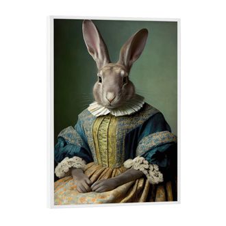 artboxONE Poster mit weißem Rahmen 18x13 cm Tiere Frau Hase hochwertiger Design Kunstdruck - Bild hase barock Collage