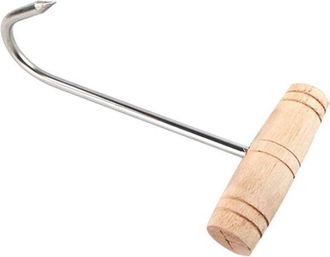 BESPORTBLE Edelstahl Fleischhaken mit Holzgriff T f&ouml;rmiger Metzgerhaken Langer Fleischaufh&auml;nger f&uuml;r Bbq R&auml;uchern und Trockenfleisch Spitz Zulaufend Leicht zu Rei