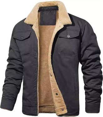 Generic Vestes cargo doublées en polaire pour homme - Manteaux dhiver chauds et épais à revers - Veste dhiver thermique en polaire Sherpa, gris foncé, L Grand